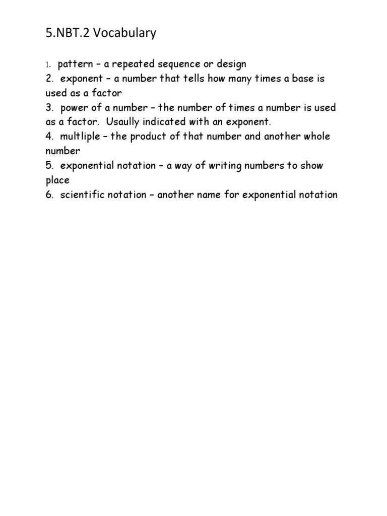 5.NBT.2 Vocabulary | PDF