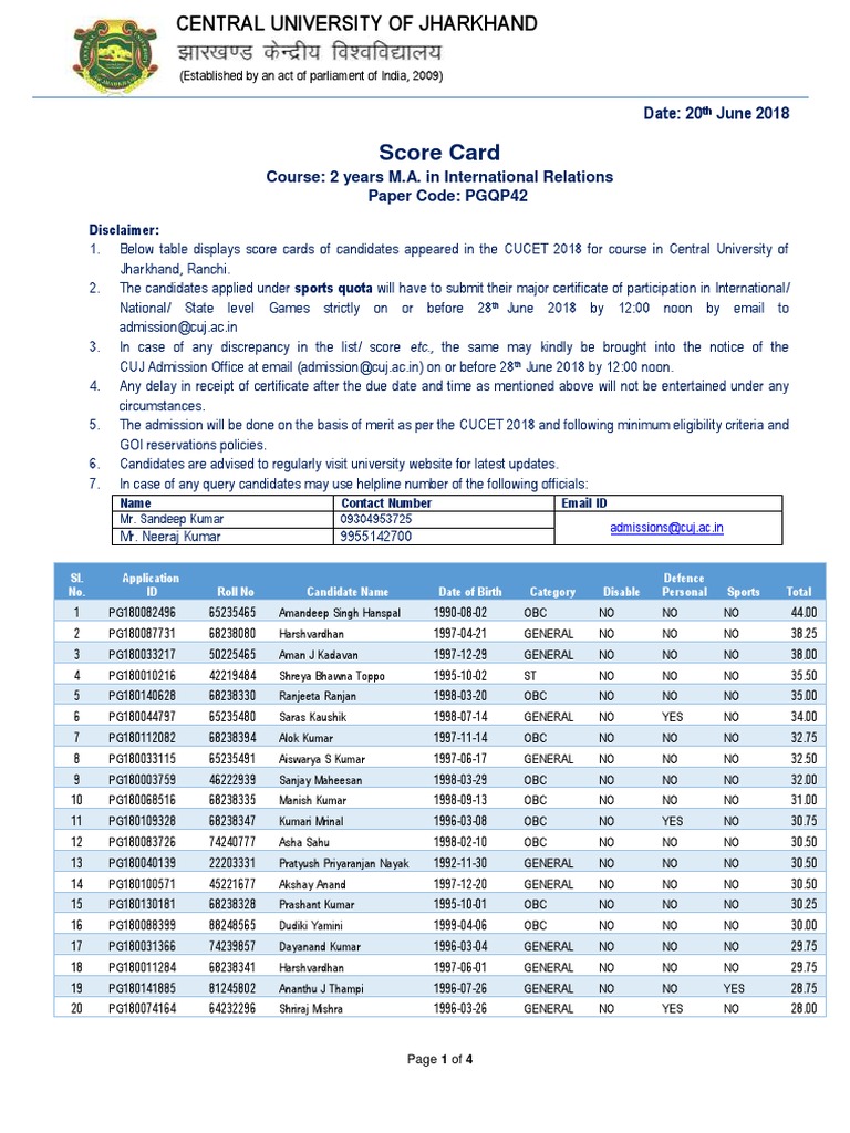 International Relation SCORE Card | Download Free PDF | Independent ...