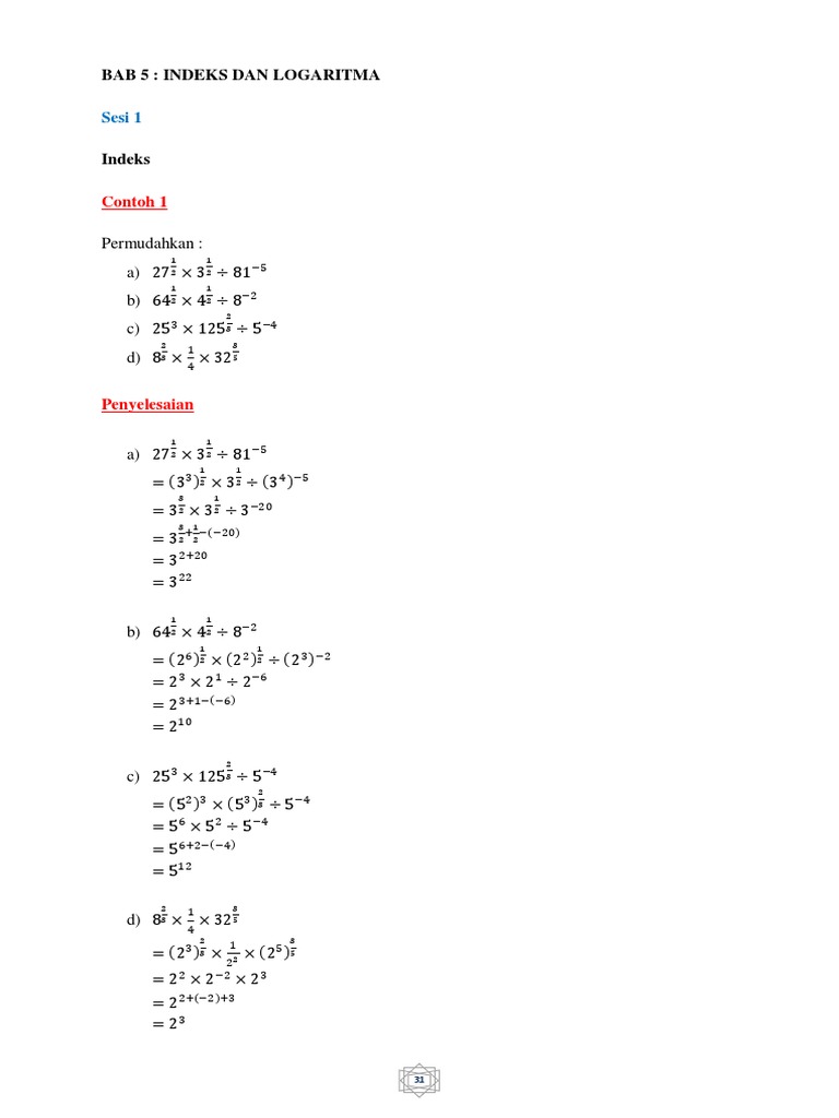 Bab 5 Indeks Dan Logaritma PDF | PDF