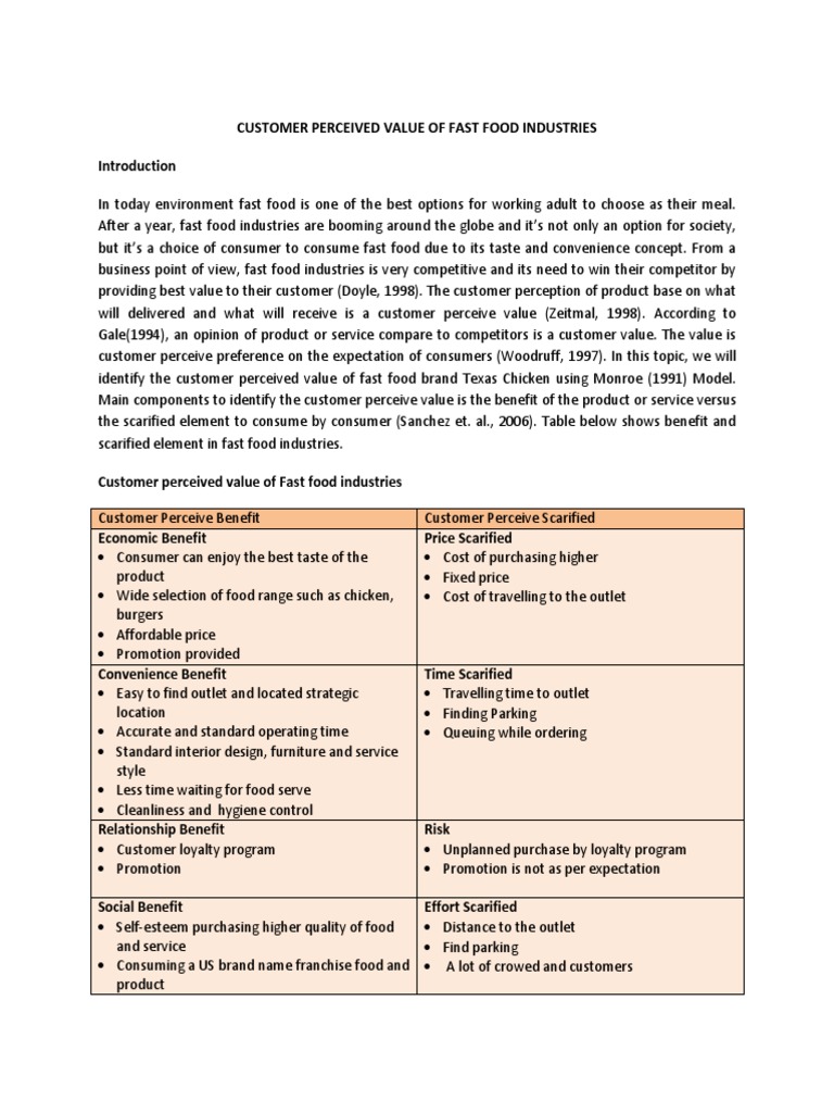 Customer Perceived Value of Fast Food Industries PDF | PDF | Fast Food ...