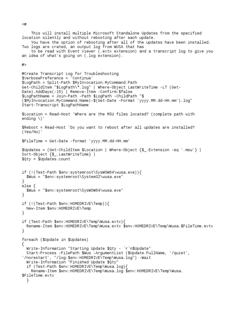 Install Standalone Updates (.Msu Files) Via Powershell | PDF | Computers