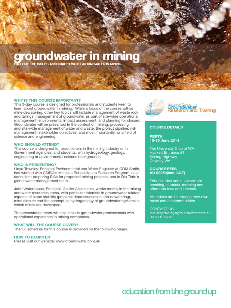 Groundwater Mining Course | PDF | Hydrogeology | Mining