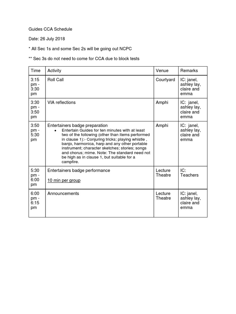 Guides Cca Schedule | PDF | Leisure