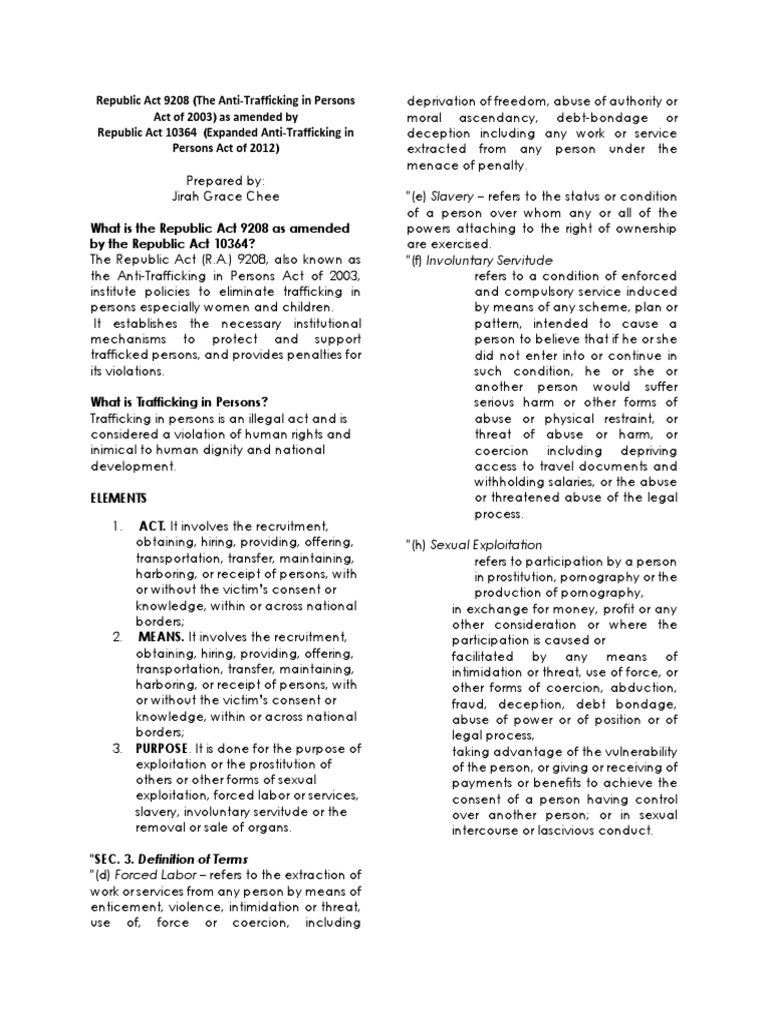 Republic Act 9208 | PDF | Human Trafficking | Sexual Slavery