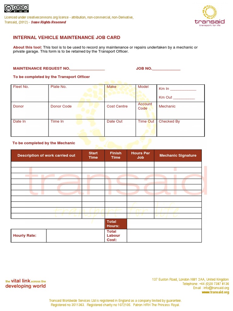 7 Internal Vehicle Maintenance Job Card New | PDF | Road Transport ...