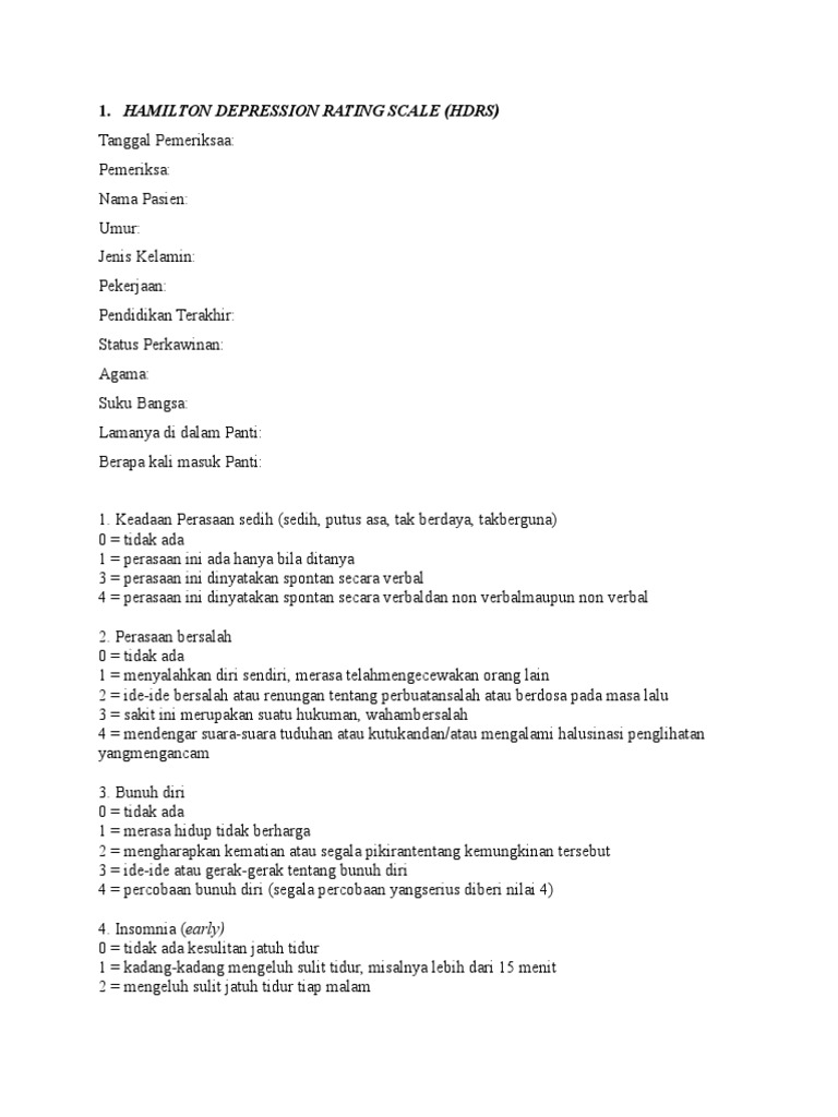 Hamilton Depression Rating Scale | PDF