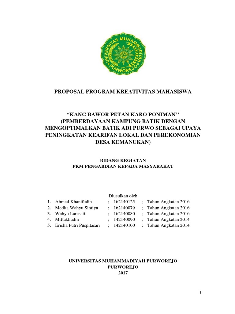 Contoh PKM-M Lolos Pendanaan Ahmad Khanifudin UM Purworejo | PDF
