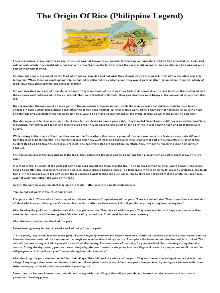 The Origin of Rice (Philippine Legend) | PDF | Rice | Hunting
