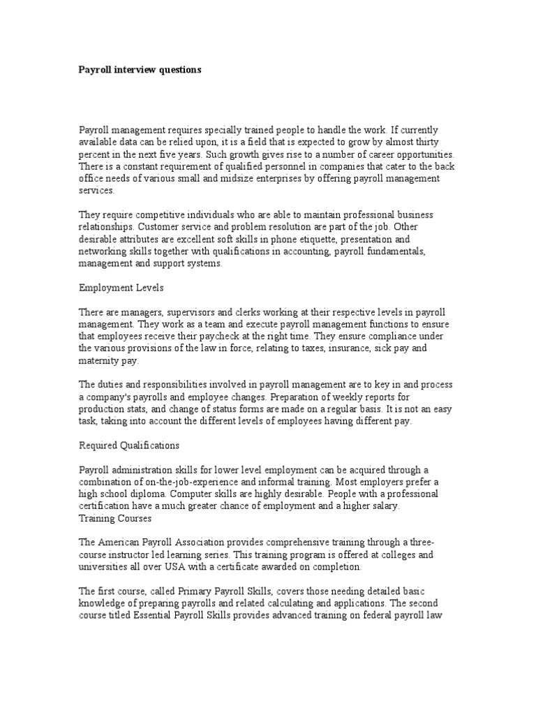 Payroll Interview Questions | PDF | Payroll | Professional Certification