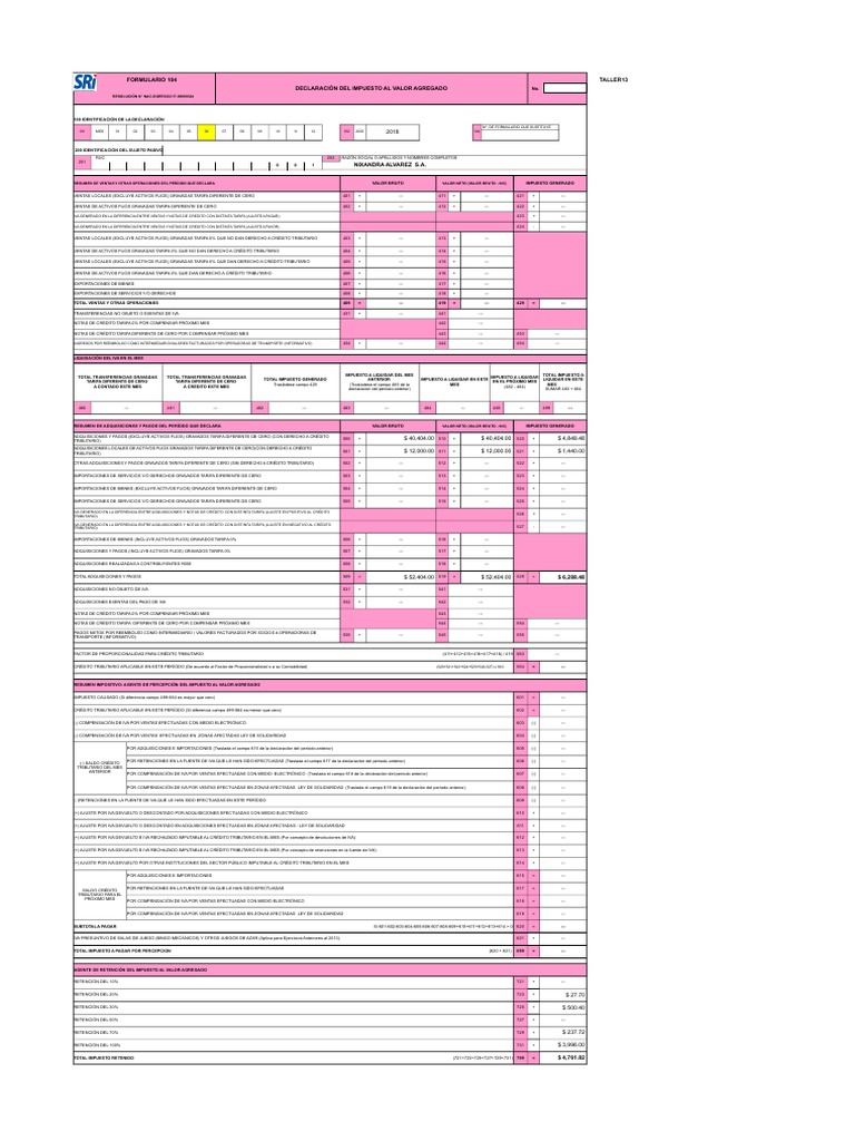 Formulario 104 Contabilidad_Nixandra | Impuesto al valor agregado | Impuestos