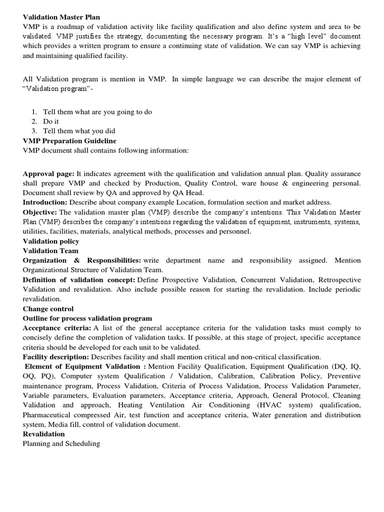 Validation Master Plan | PDF | Verification And Validation | Quality Assurance