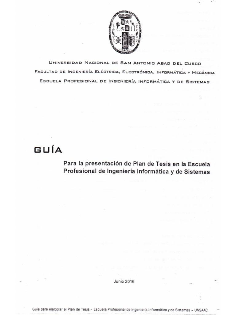 Plan de Tesis - Ing. Informatica y de Sistemas - UNSAAC | PDF