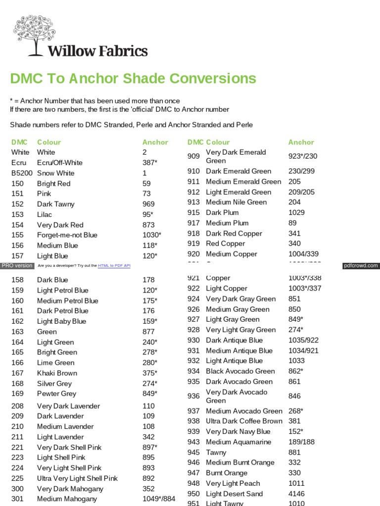DMC To Anchor Conversion | PDF | Green | Brown