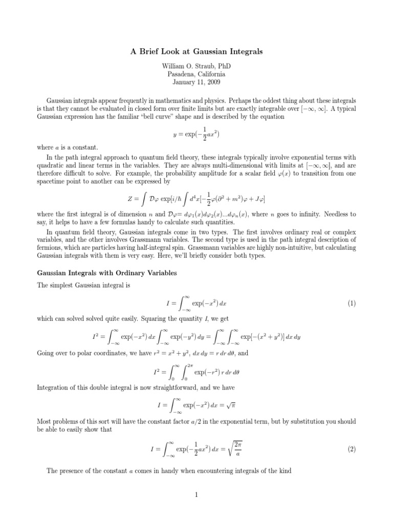 A Brief Look On Gaussian Integrals Quantum Field Theory William O. Straub | PDF | Field (Physics ...