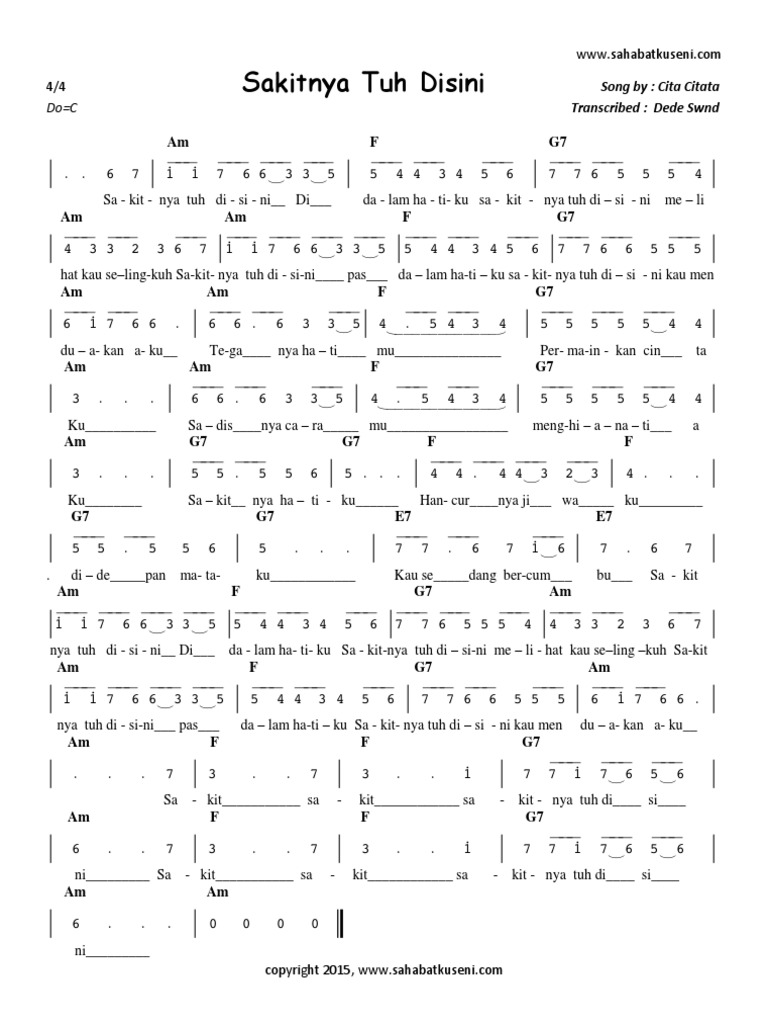 Not Angka Lagu Sakitnya Tuh Disini PDF | PDF