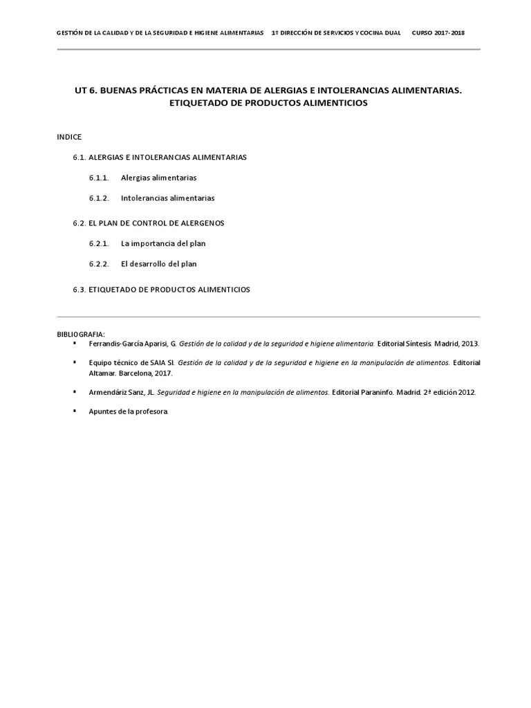 Control De Alergenos Alimentarios Y Etiquetado Pdf Enfermedad