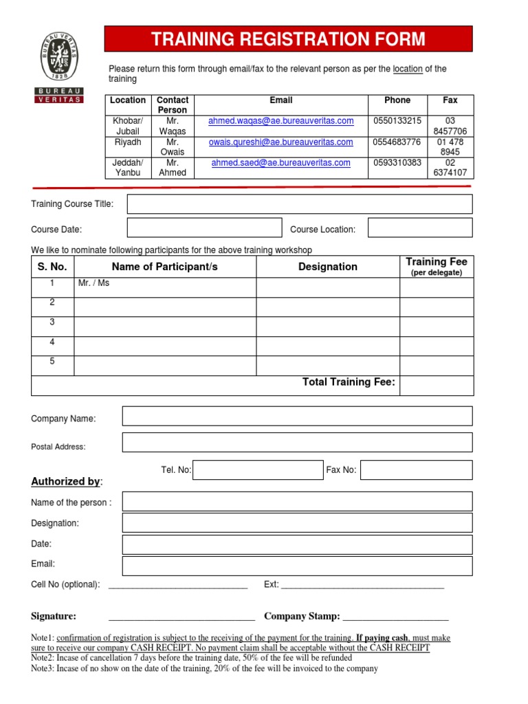 Training Registration Form: S. No. Name of Participant/s Designation ...