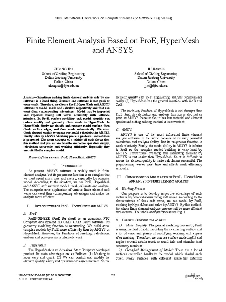 Finite Element Analysis Based On Proe, Hypermesh and Ansys | PDF | Finite Element Method | 3 D ...