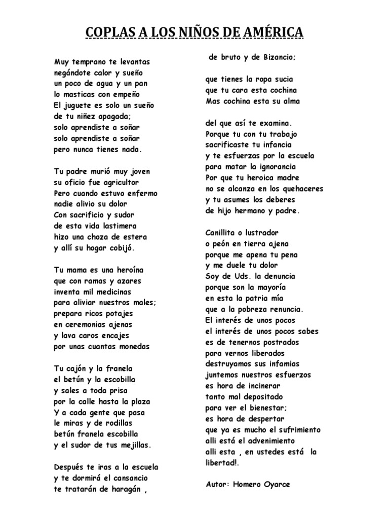 Coplas a Los Niños de América | PDF