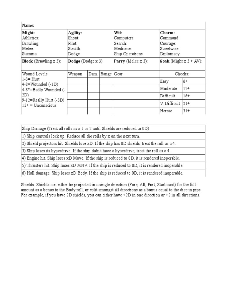 Mini 6 Character Sheet | PDF