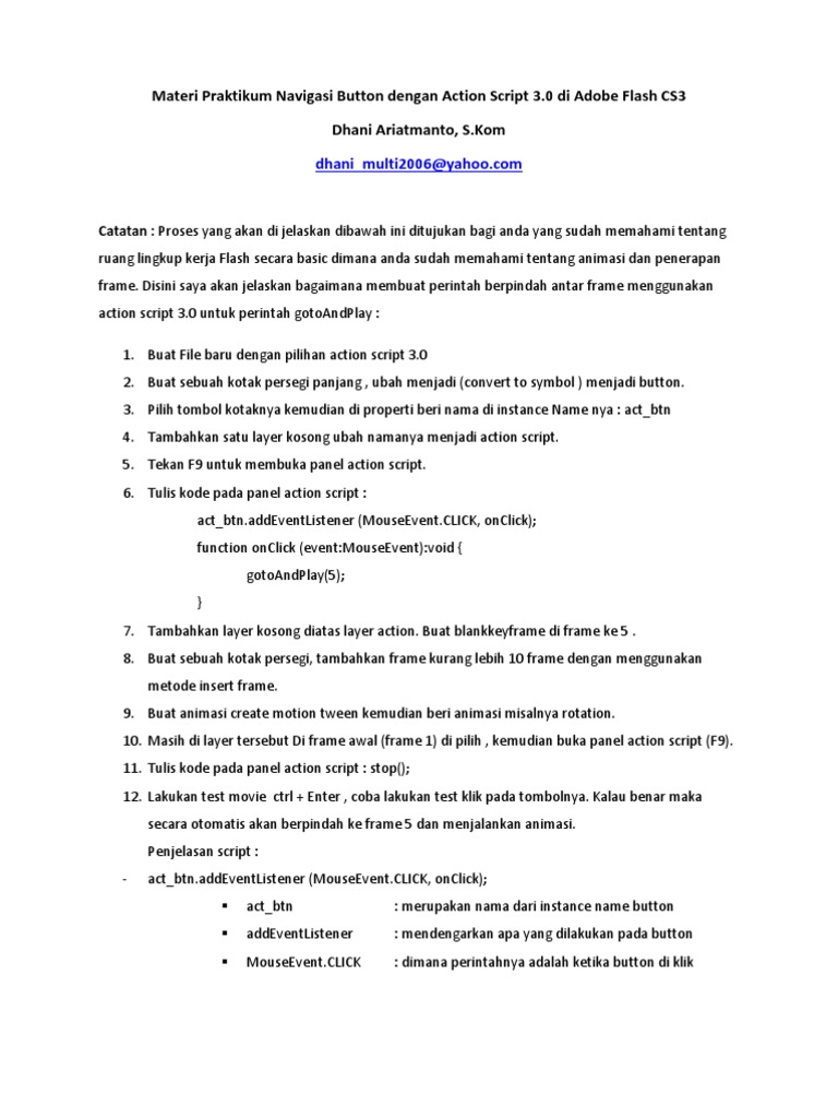 Membuat Perintah Button Dengan Action Script 3.0 Menggunakan Adobe FlashCS3 | PDF | Game ...