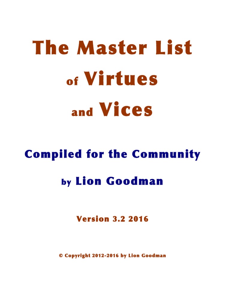Virtues, Vices and Values - The Master List - 2016 | Virtue | Wisdom