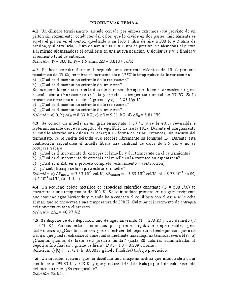 Problemas4 Termo | PDF | Calor | Entropía