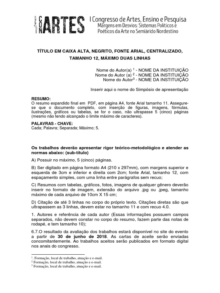 Modelo de Resumo Expandido para Congresso | PDF | Artes Linguísticas e ...