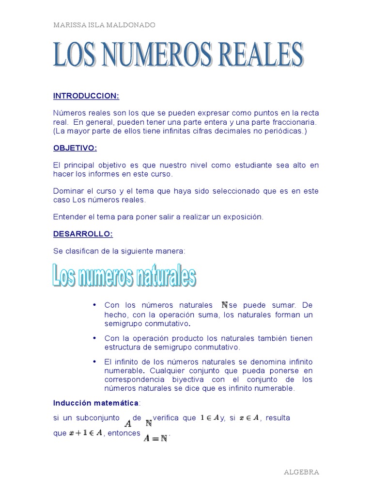 Algebra - NUMEROS REALES - Marissa Isla | PDF | Número racional ...