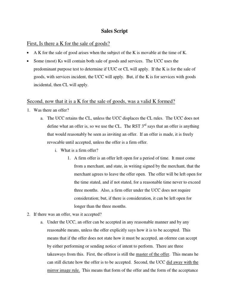 First, Is There A K For The Sale of Goods?: Sales Script | PDF ...