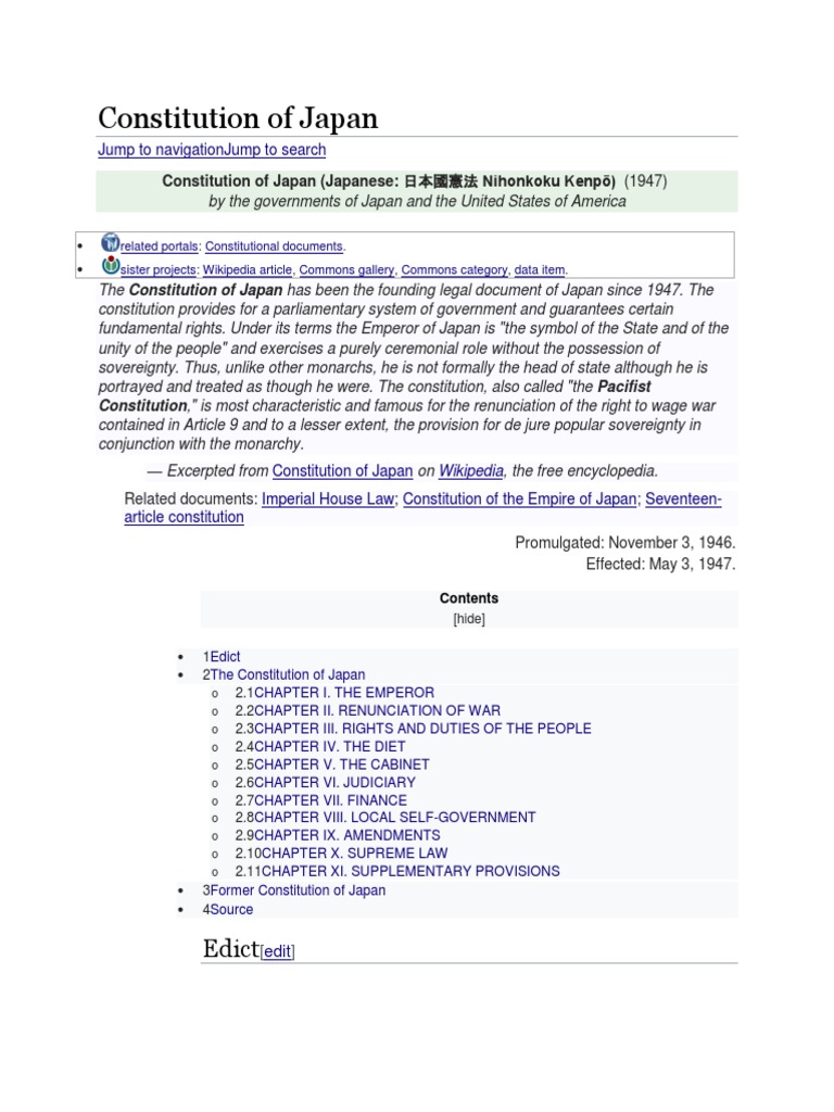 Constitution of Japan: Edict | PDF