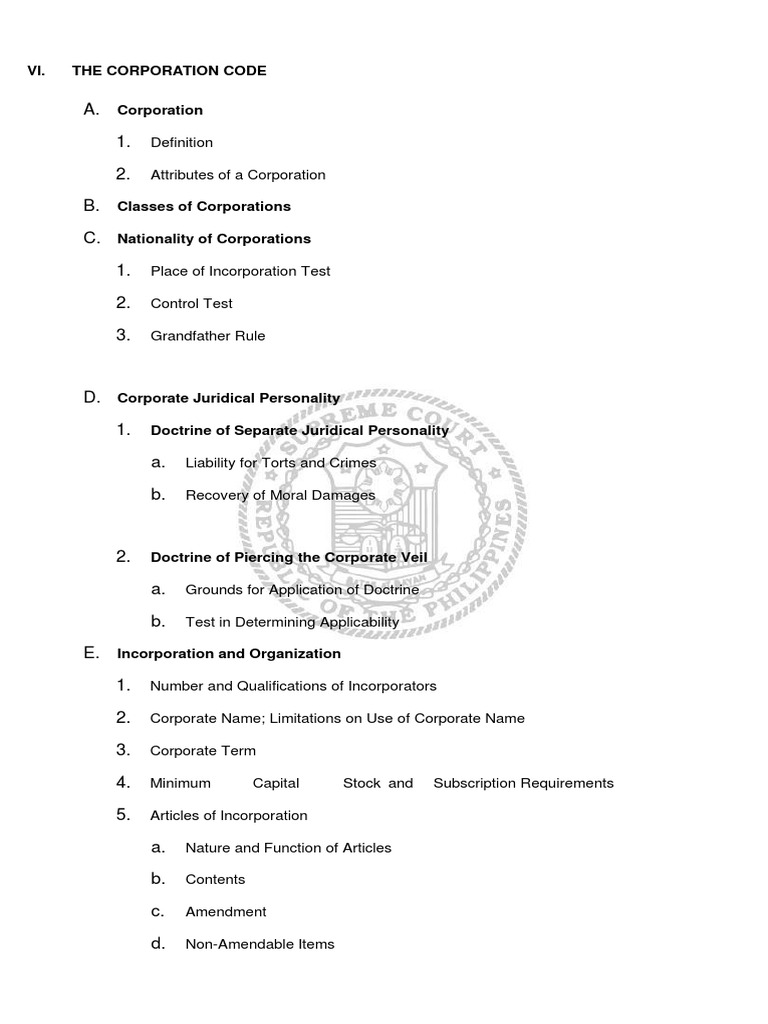 VI. The Corporation Code | Download Free PDF | Corporations | Board Of ...