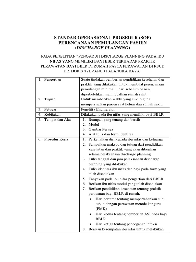 SOP Discharge Planning | PDF