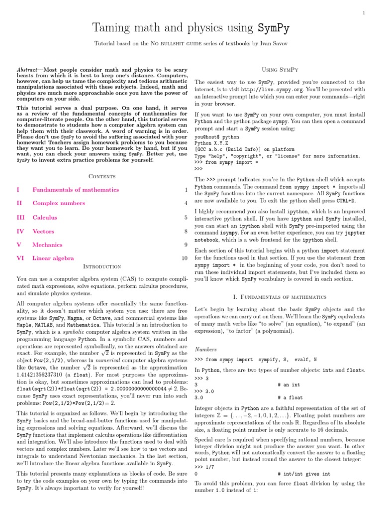 Sympy Tutorial | PDF | Exponential Function | Sine