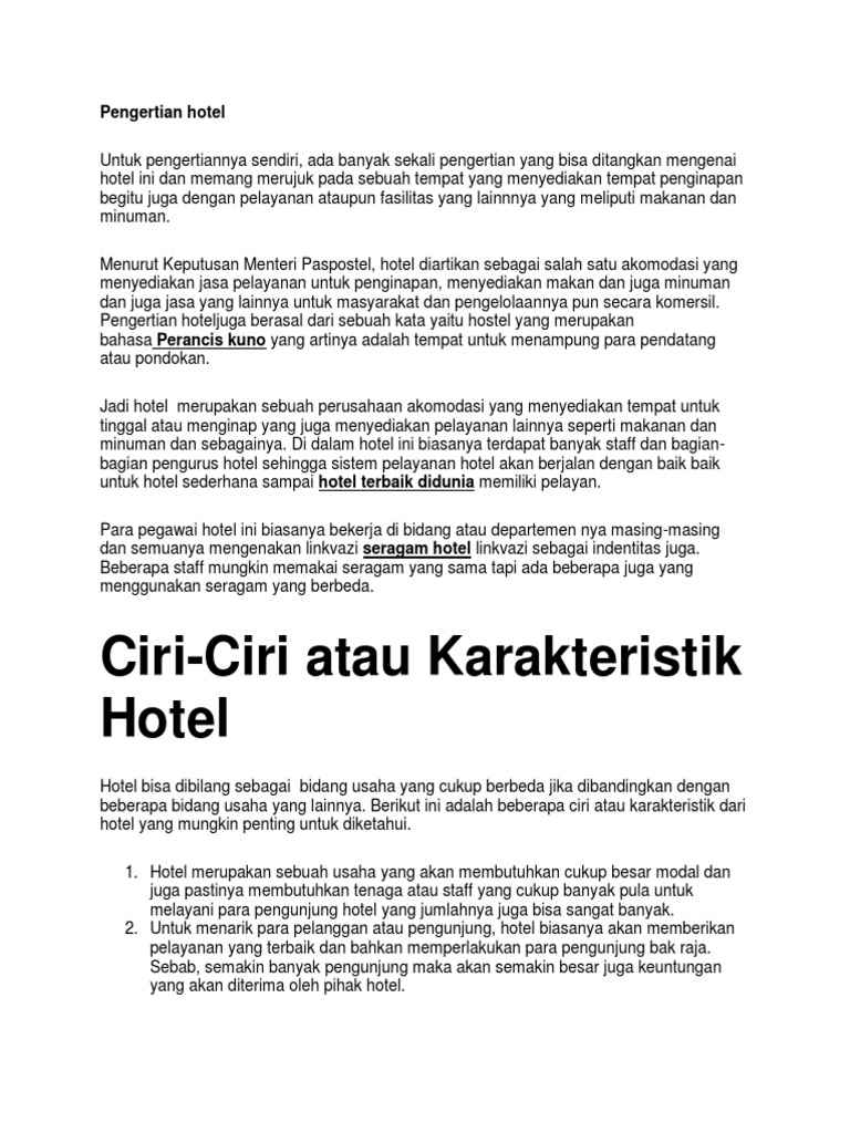 Pengertian Hotel | PDF