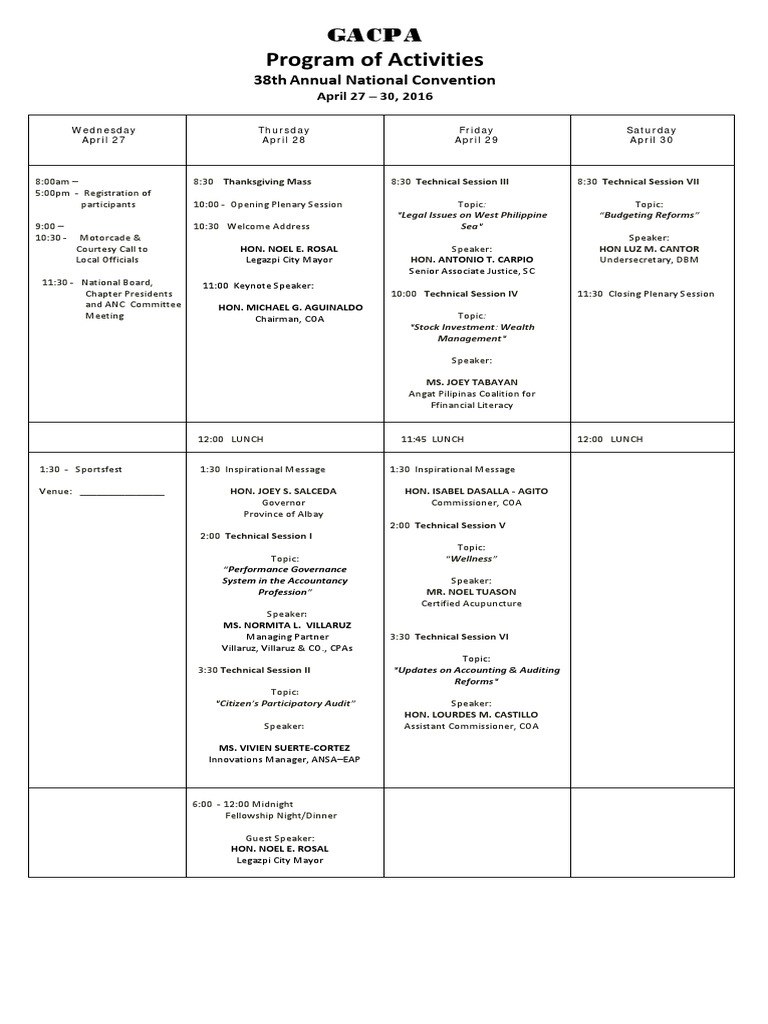 Detailed Program of Activities | PDF | Government