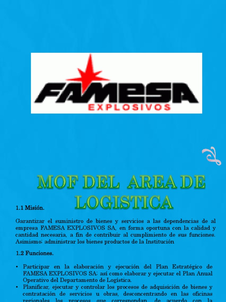 Misión y Funciones de FAMESA EXPLOSIVOS | PDF | Logística | Material ...