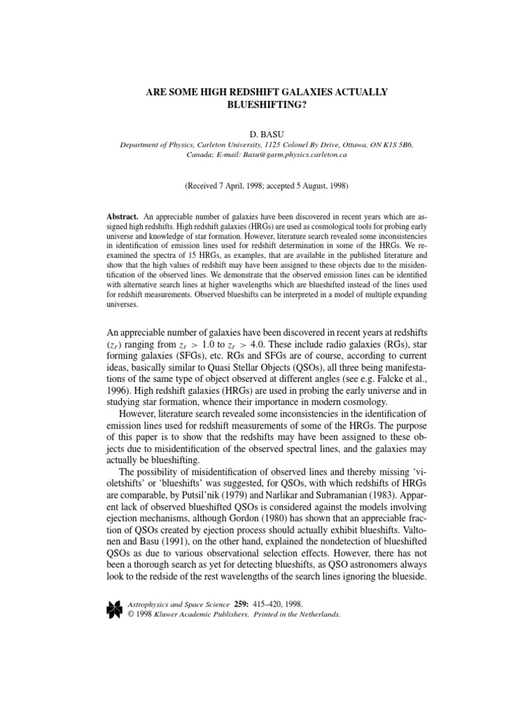 Are Some High Redshift Galaxies Actually Blueshifting? | PDF | Redshift ...