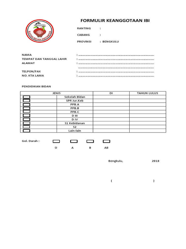 Formulir Keanggotaan Ibi | PDF
