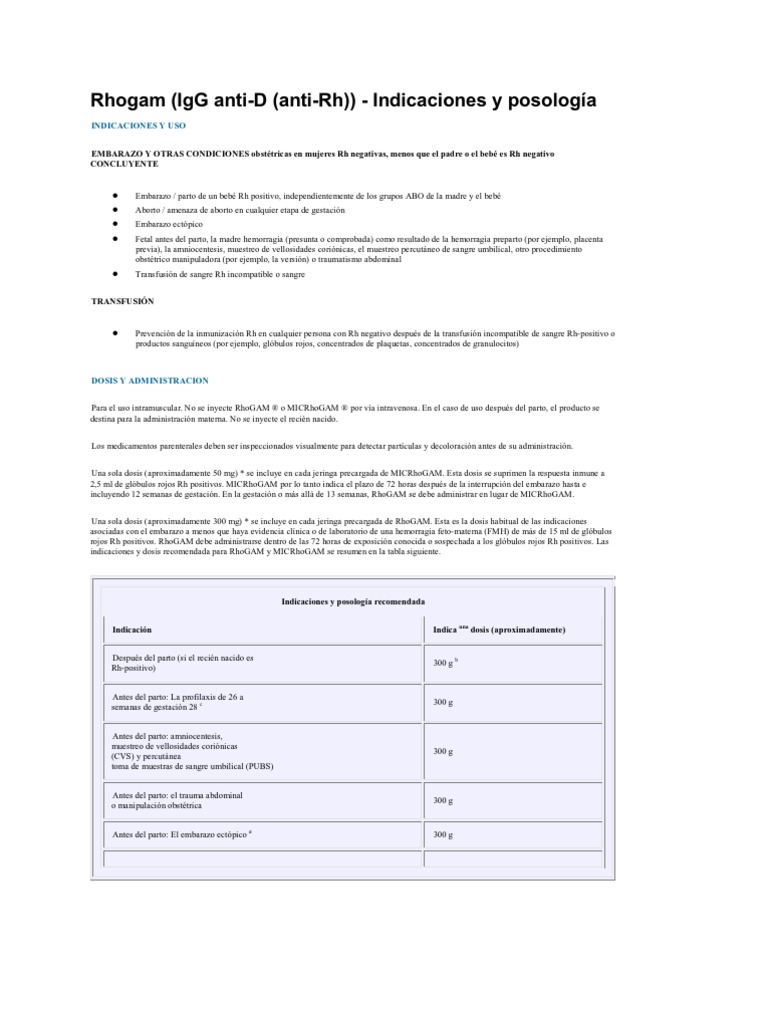 Rhogam | PDF | Inyección (medicina) | El embarazo