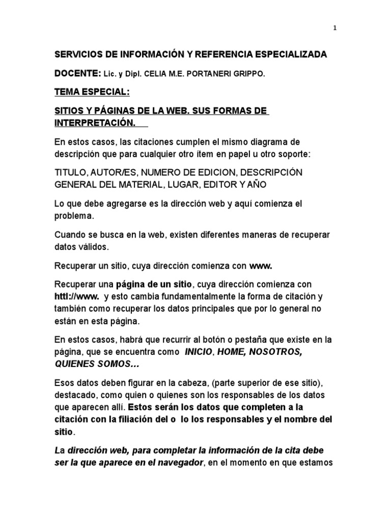 Servicios de Informacion y Referencia Especializada Clase Especial ...