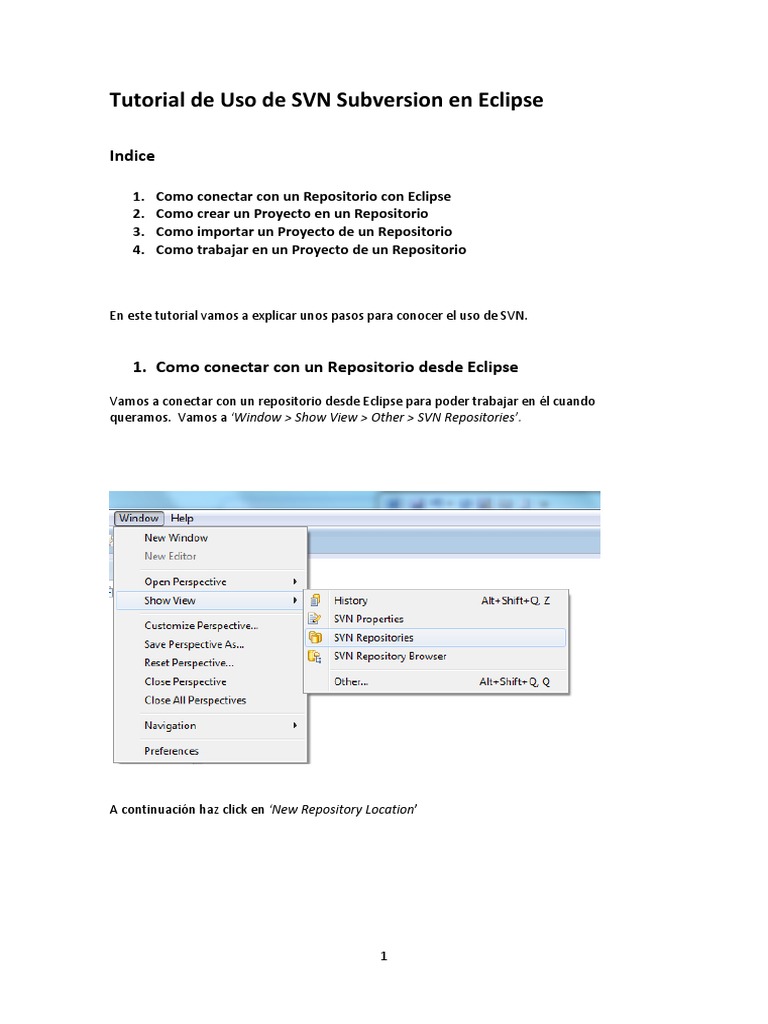 Tutorial de Uso de SVN Subversion en Eclipse | Descargar gratis PDF | Informática | Software