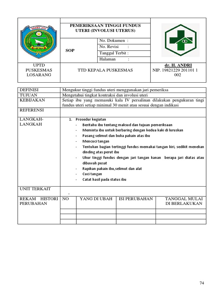 Sop Pemeriksaan Tfu (Involusi Uterus) | PDF
