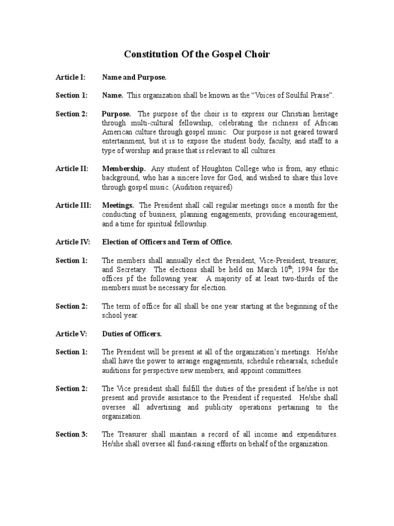 Gospel Choir Constitutiondoc | PDF | Constitutional Amendment ...