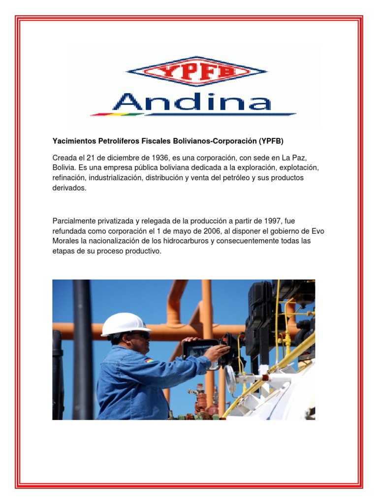 YPFB ANDINA.... Yacimientos Petrolíferos Fiscales Bolivianos | PDF ...