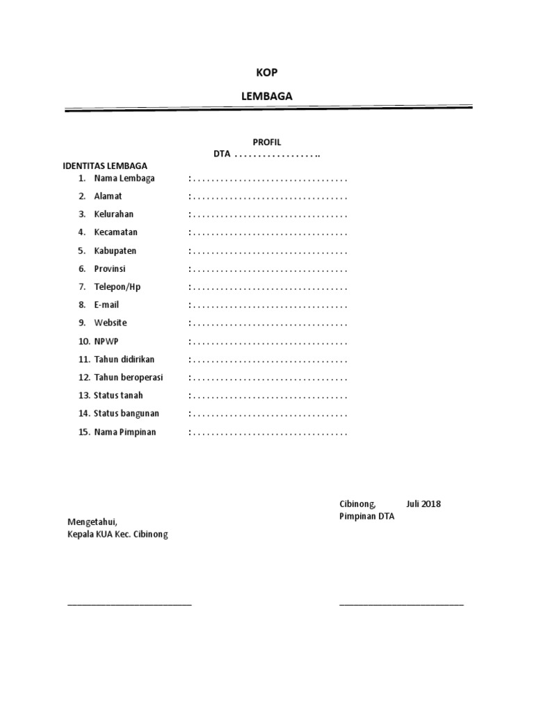 Profil Lembaga DTA Cibinong | PDF