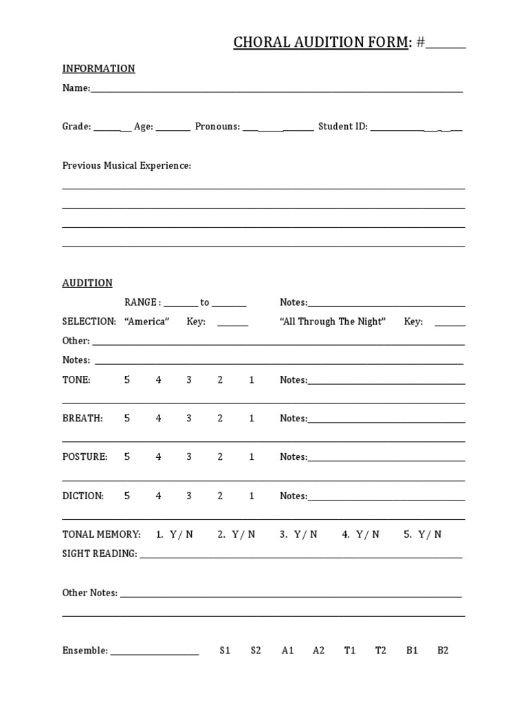 Choir Audition Form | PDF | Leisure