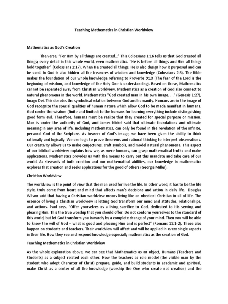 Teaching Mathematics in Christian Worldview | PDF | Image Of God ...