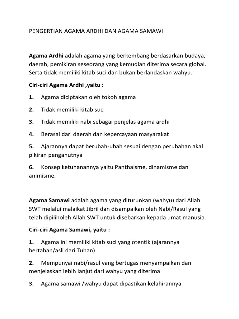 Pengertian Agama Ardhi Dan Agama Samawi | PDF | Agama & Spiritualitas