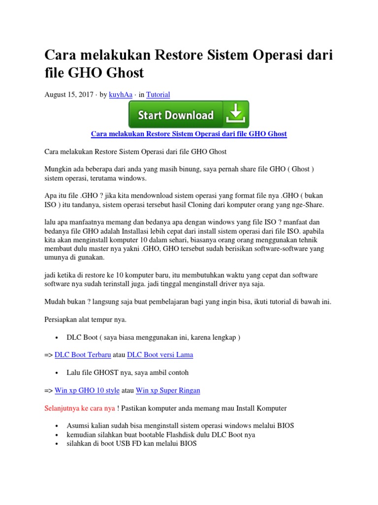 Cara Melakukan Restore Sistem Operasi Dari File GHO Ghost | PDF
